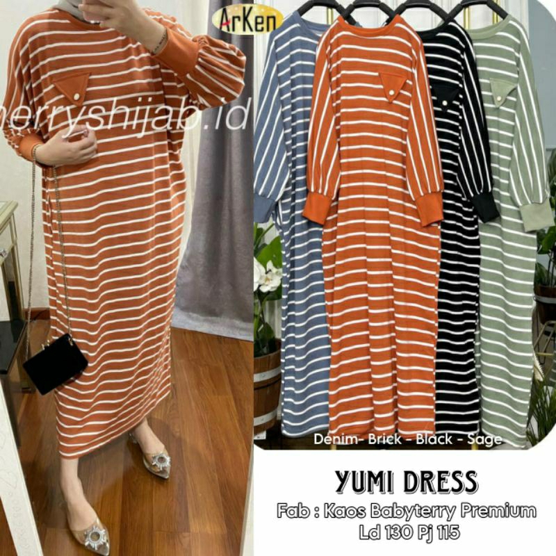 Jual Yumi Dress Salur Jumbo (Arken) | Shopee Indonesia