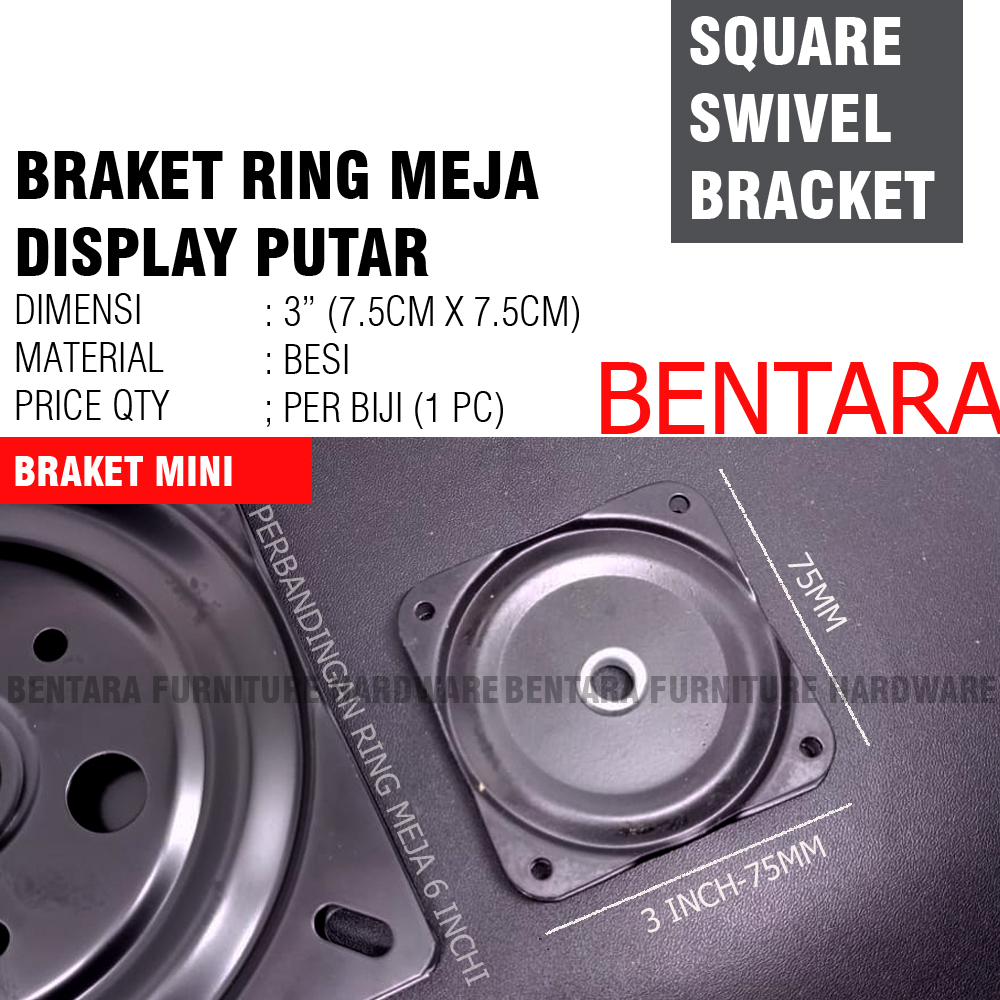 Jual 7CM Braket Ring Meja Putar Besi Persegi 3 Inchi - Etalase Display ...