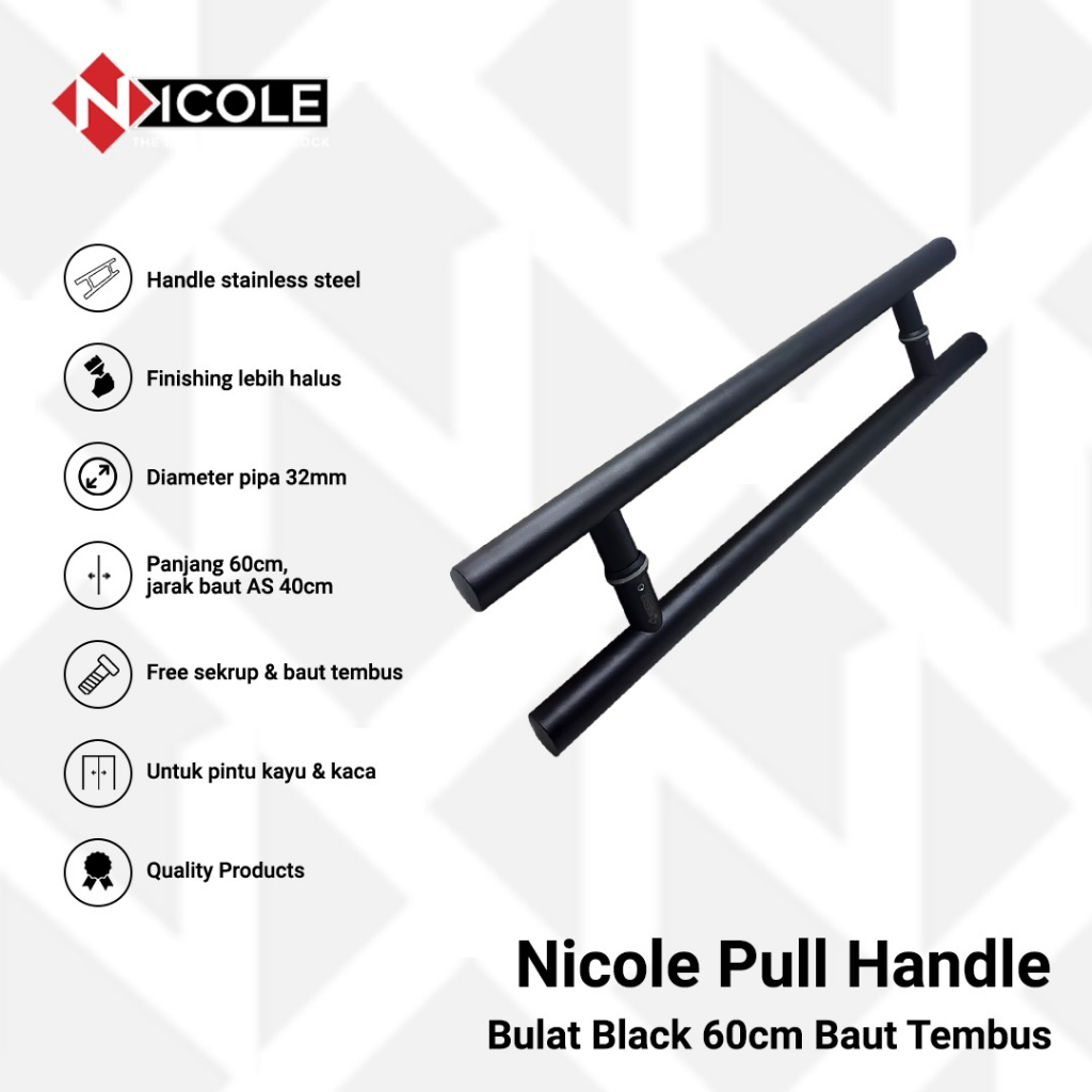 Jual Nicole Pull Handle Bulat Hitam / Tarikan Pintu Stainless Steel 35 ...