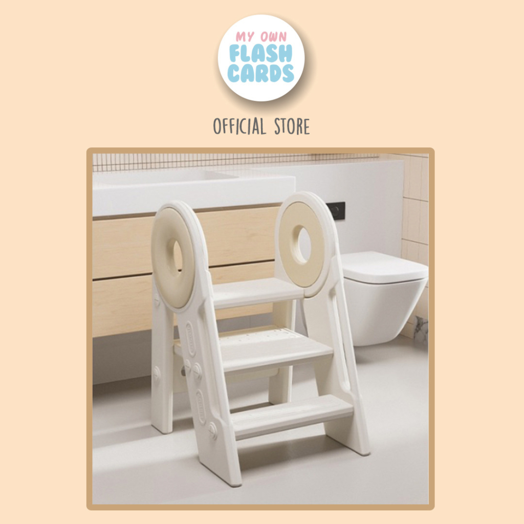 Jual Children Three Step Stool Foldable Grey Beige - Climbing Stairs ...
