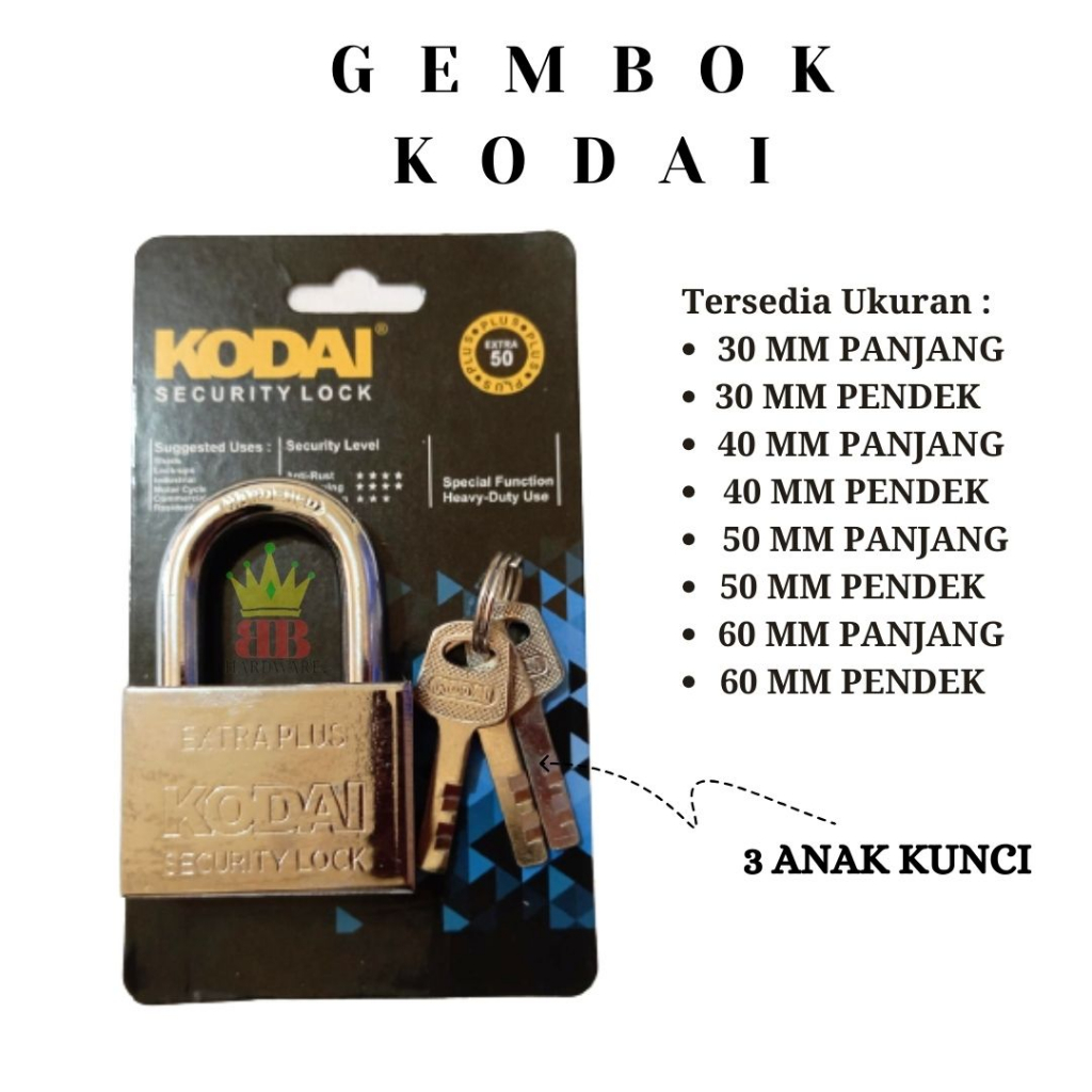 Jual GEMBOK KODAI LEHER PENDEK DAN PANJANG / STEEL & BRASS KUAT DAN ...