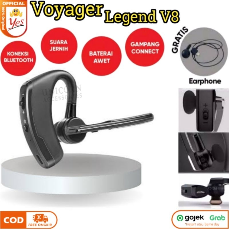 Jual Handsfree Bluetooth Voyager Legend V8 Earphone Stereo Smart ...