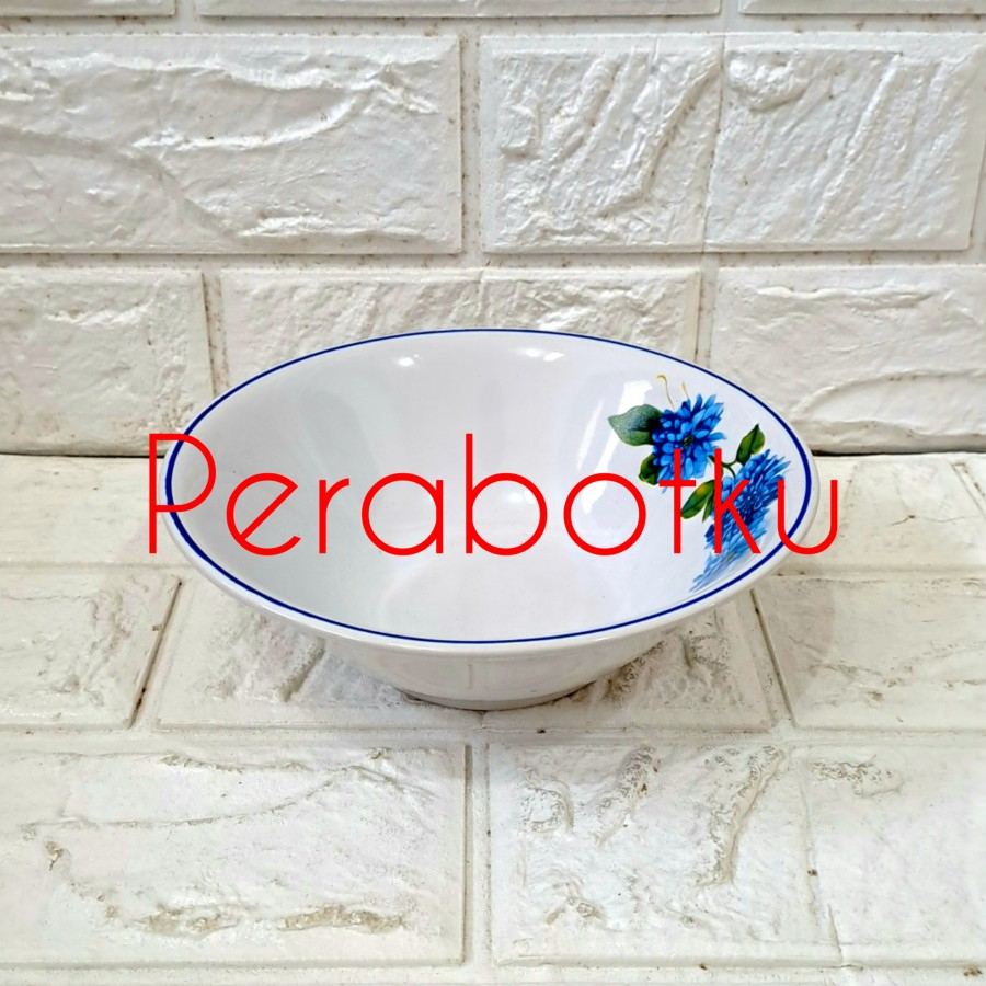 Jual Mangkok 7" List Biru DS 12 / Mangkuk Makan Keramik Putih Motif ...
