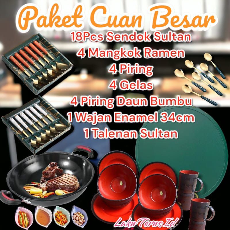 Jual LT 006 Paket Wajan Enamel 34cm Talenan Sultan 4Piring 4Mangkok 4Gelas 4Piring Bumbu ...