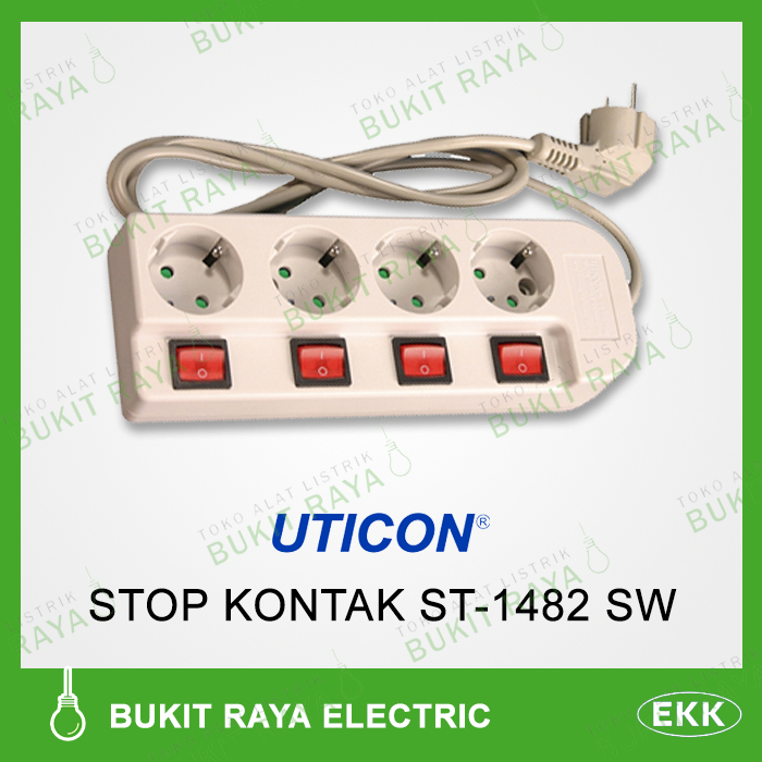 Jual Uticon Stop Kontak Arde 4 Lubang + Switch + Kabel 1,5m ST-1482 SW | Shopee Indonesia