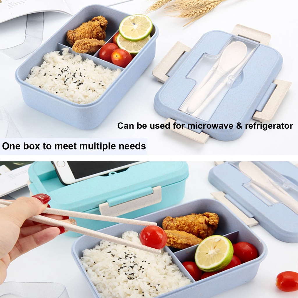 Jual LUNCH BOX SET KOTAK BEKAL TEMPAT MAKAN JERAMI GANDUM 1000ML 4-IN-1 FREE SENDOK | Shopee ...