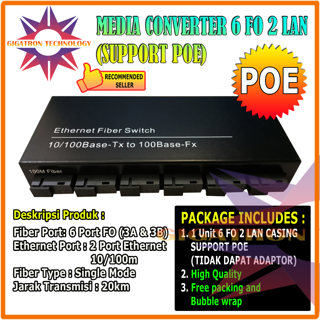 Jual Media Converter 6 Port FO 2 Port LAN POE / 6 Port SC Fiber 2 Port ...