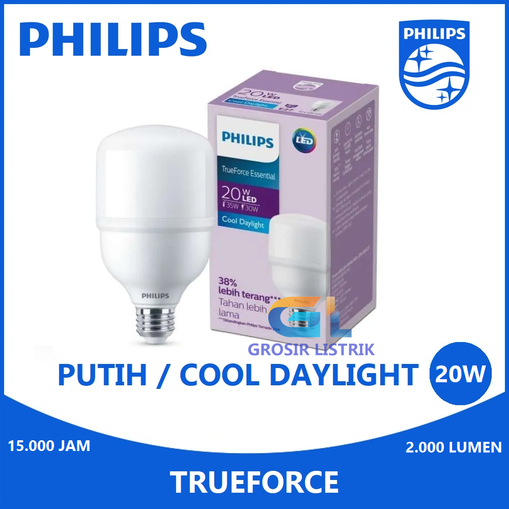 Jual Lampu Philips LED TrueForce Ess 20W Putih Cool Daylight 6500K Essential (20 Watt 20 W ...