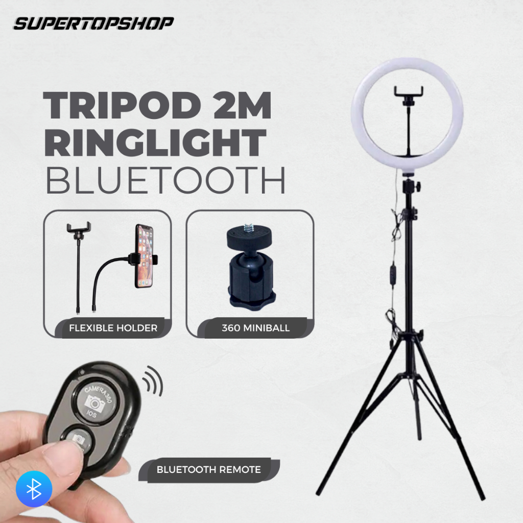 Jual Tripod Ringlight plus Remot Bluetooth Selfie - Tripod Hp 2 Meter plus Ringlight 26cm ...