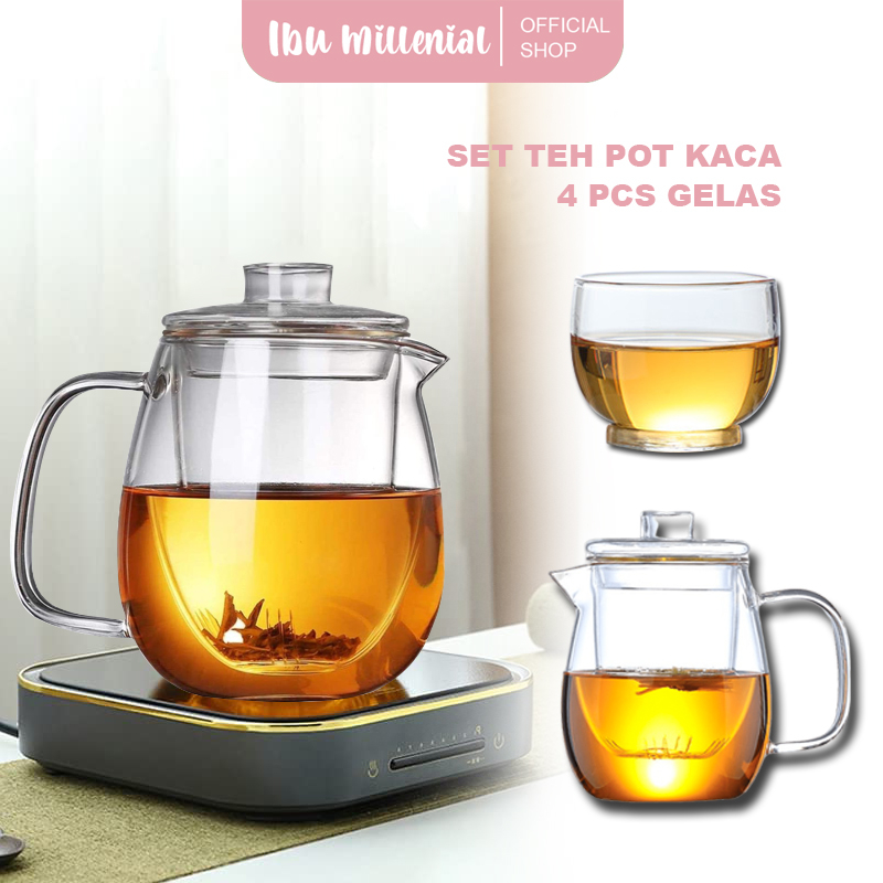 Jual IBUMILLENIAL Set 5 in 1 Tea Pot Saringan Infuser Teh Pot Kaca ...