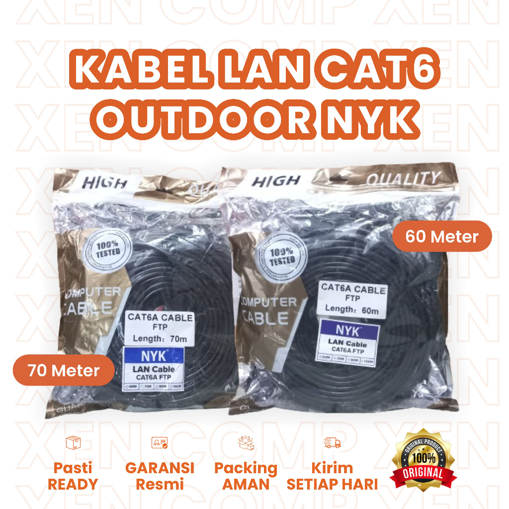 Jual Kabel LAN Outdoor FTP Cat6 NYK Pabrikan RJ45 Metal Ethernet Cable 50m / 60m / 70m | Shopee ...