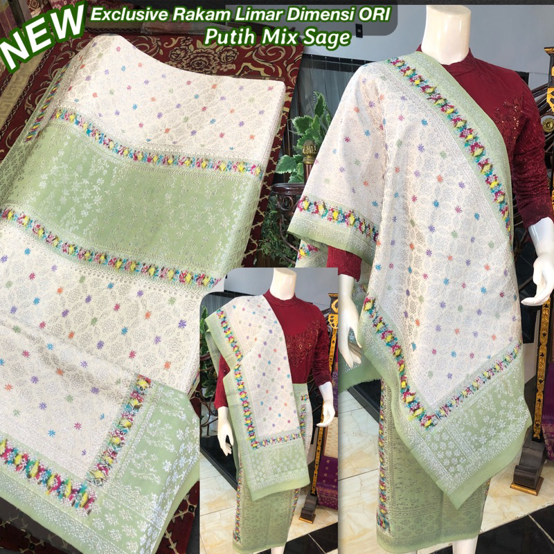 Jual NEW Songket Rakam Limar Dimensi ORI /Putih Sage /songket tenun ...
