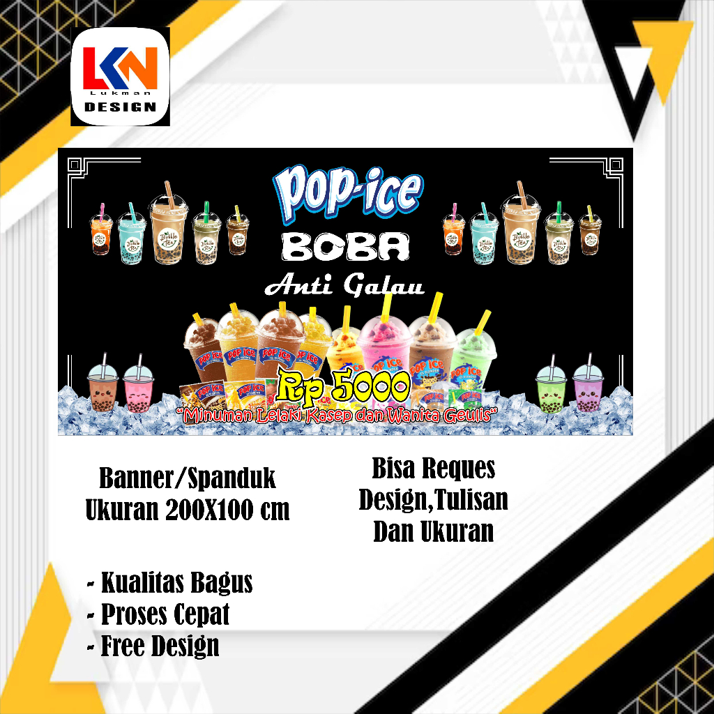 Jual spanduk banner pop ice boba anti galau uk, 200x100cm | Shopee ...