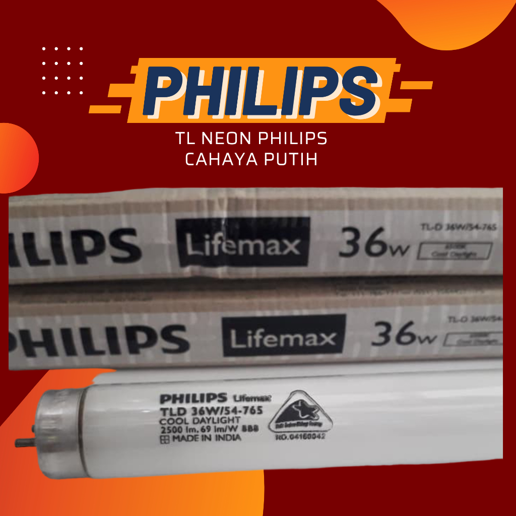 Jual Lampu TL Neon Panjang Philips Lifemax TL 36W 36 WATT NEON TL-D Philips 765 PUTIH 120 CM ...