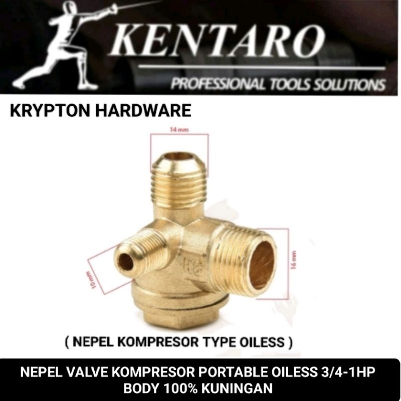 Jual Kentaro nepel valve kompresor oiless 3/4-1HP body 100% kuningan ...