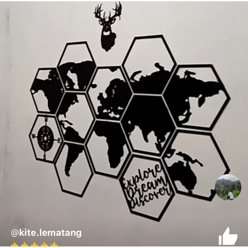 Jual Kreasi Kayu 3D Hexagonal MAPS Dekorasi dinding /Peta dunia /World ...