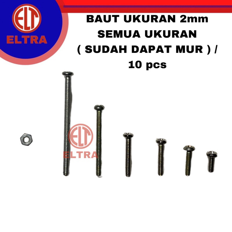 Jual Baut 2mm semua ukuran screw m2 panjang jp mur / 10 pcs ukuran ...