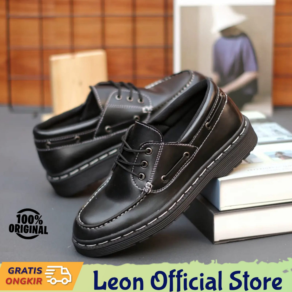 Jual LEON Spartan Sepatu Pantofel Formal Hitam Docmart Low Boots Kerja ...