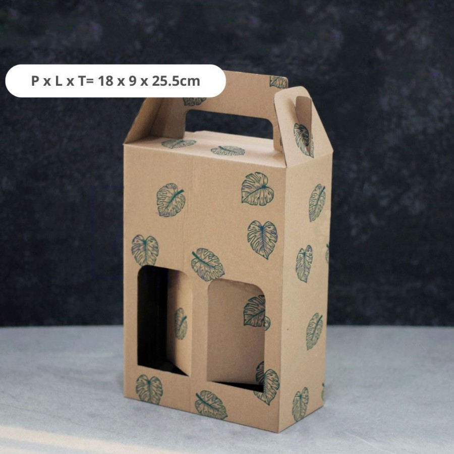 Jual (10 pcs) kardus die cut jinjing dus tenteng motif coklat daun box ...