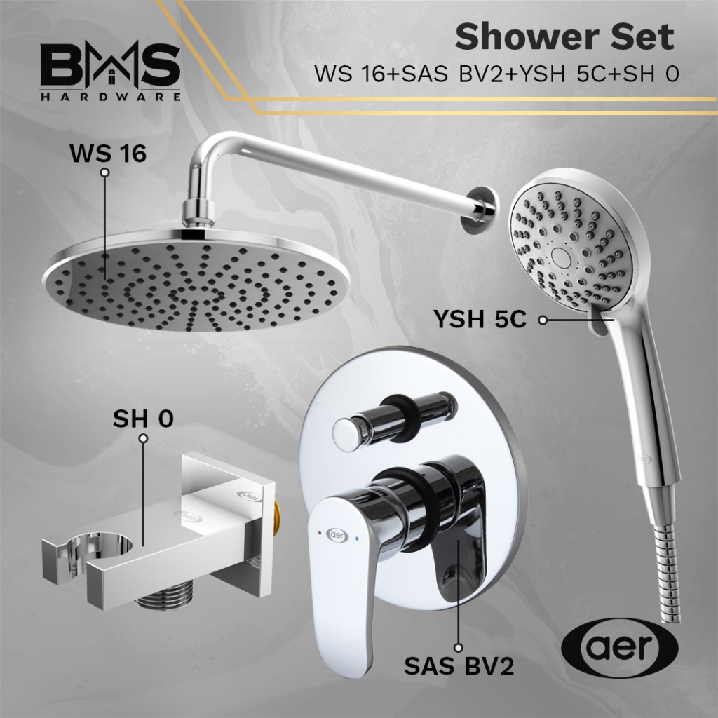 Jual PAKET SHOWER Mandi Kran Tanam Panas Dingin Cabang Wall Shower Set AER WS 16 + SAS BV2 + YSH ...