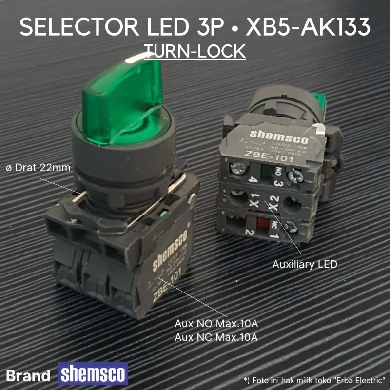 Jual Shemsco 22mm Selector Switch LED 220vac 24vdc Push-Lock 3 Posisi ...