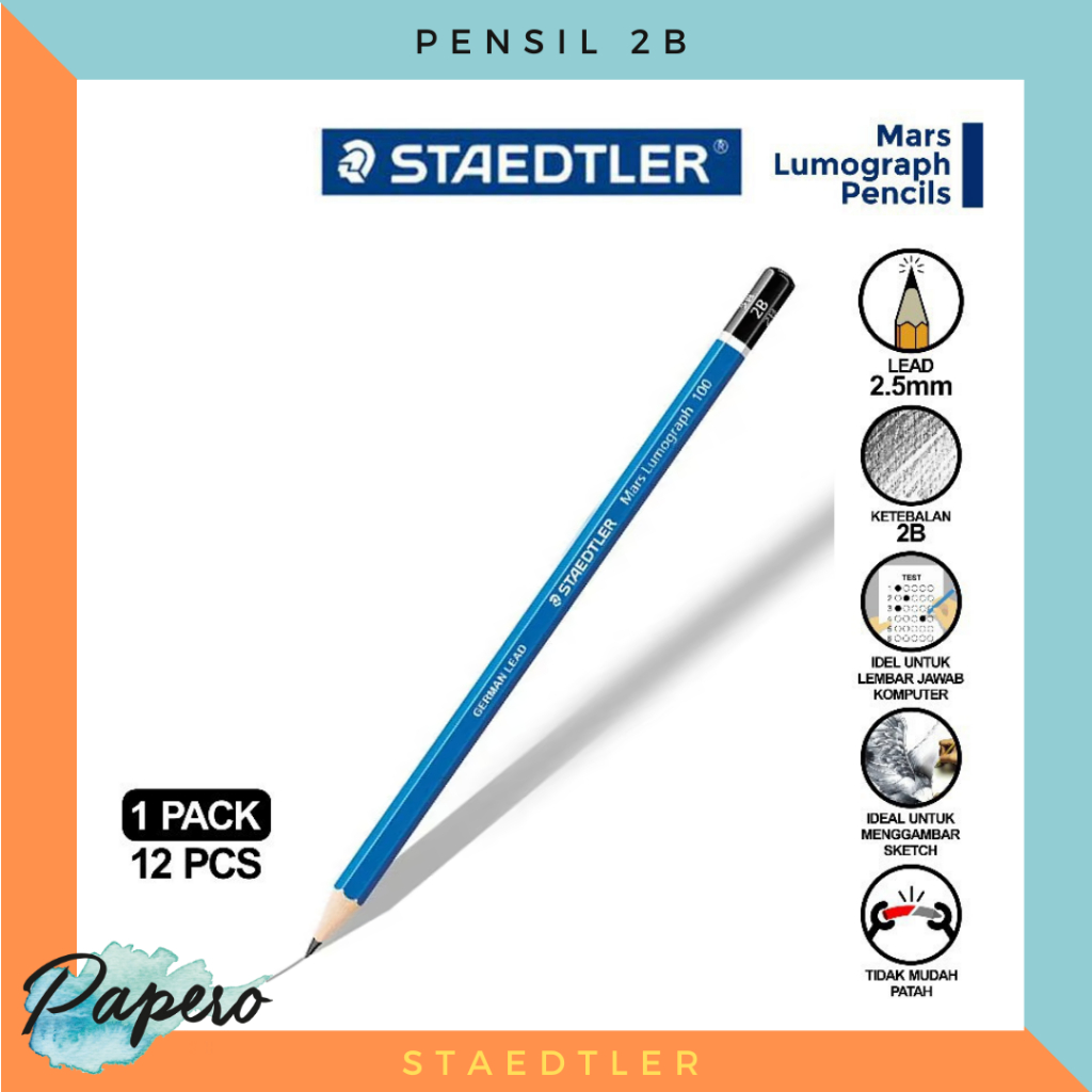 Jual Pensil 2B Staedtler Mars Lumograph / Pencil Komputer / Pensil Ujian | Shopee Indonesia