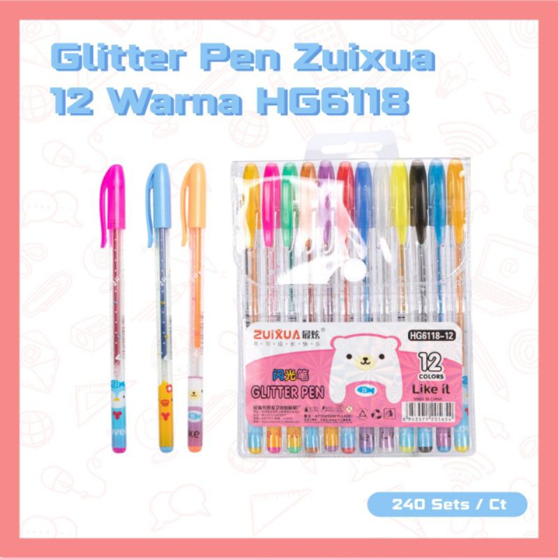 Jual pen gel GLITTER zuixua 12 warna | Shopee Indonesia