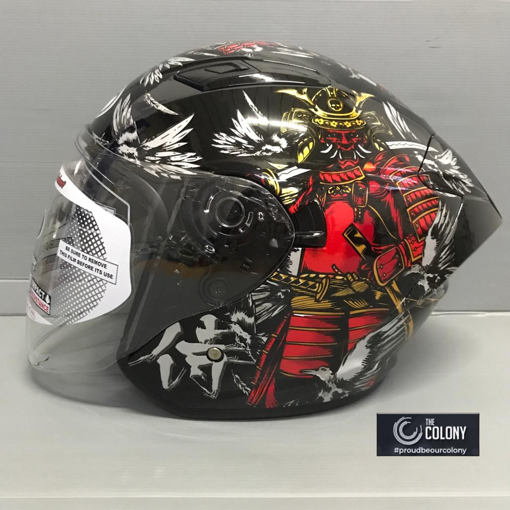 Jual HELM NHK R1 MAX KABUTO BLACK HALF FACE DOUBLE VISOR ORIGINAL SNI ...