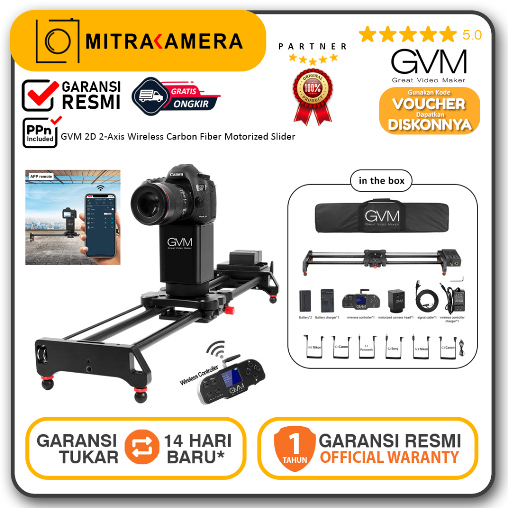 Jual GVM 2D 2-Axis Wireless Carbon Fiber Motorized Slider | Shopee ...