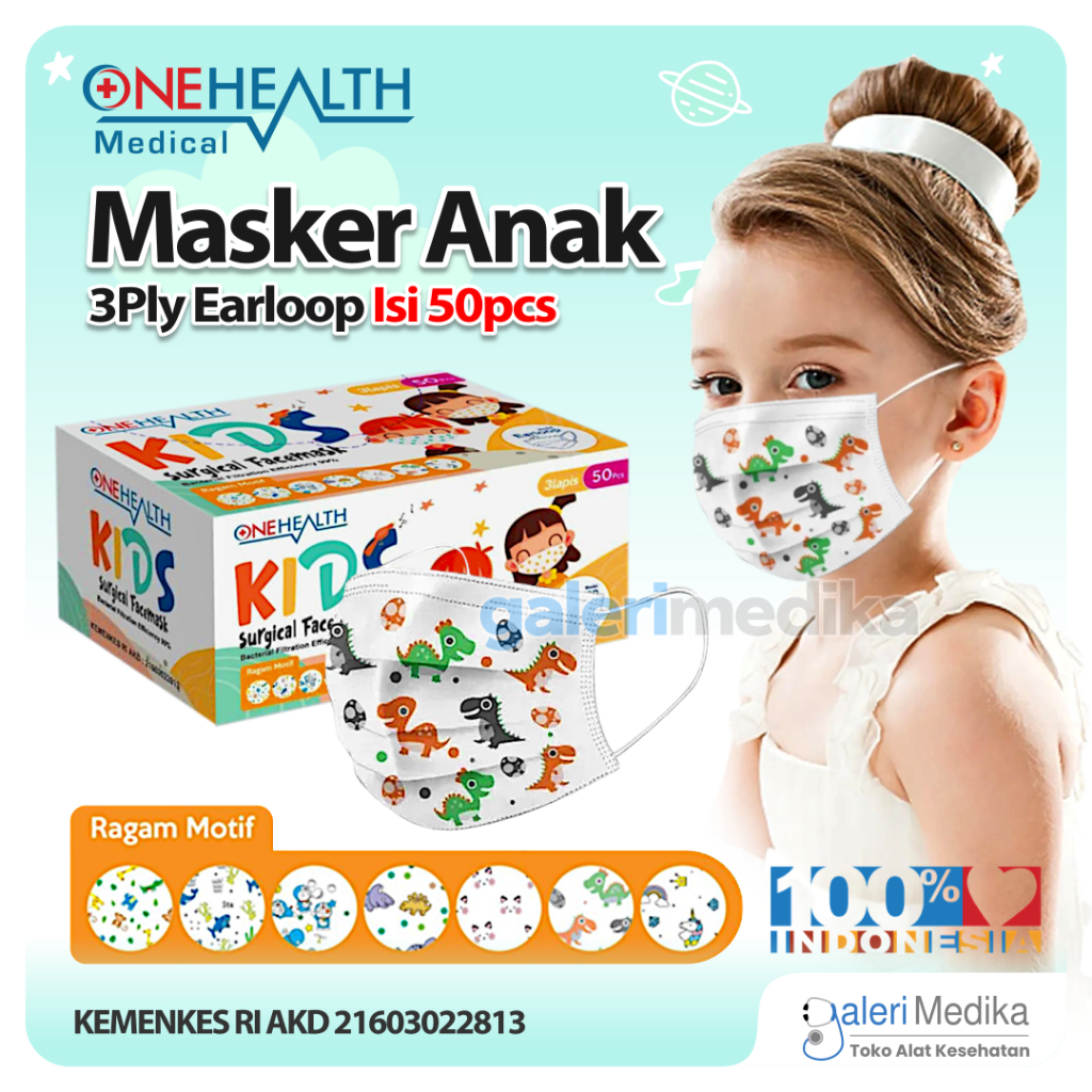 Jual OneHealth Masker Anak Earloop Isi 50pcs - Masker Bedah Karet ...