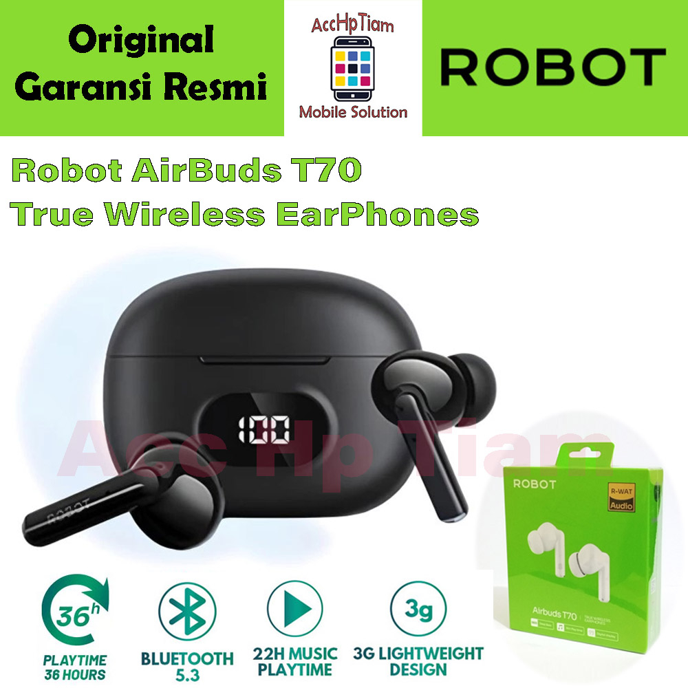 Jual Headset Bluetooth Robot T70 - Digital Display - TWS AirBuds True ...