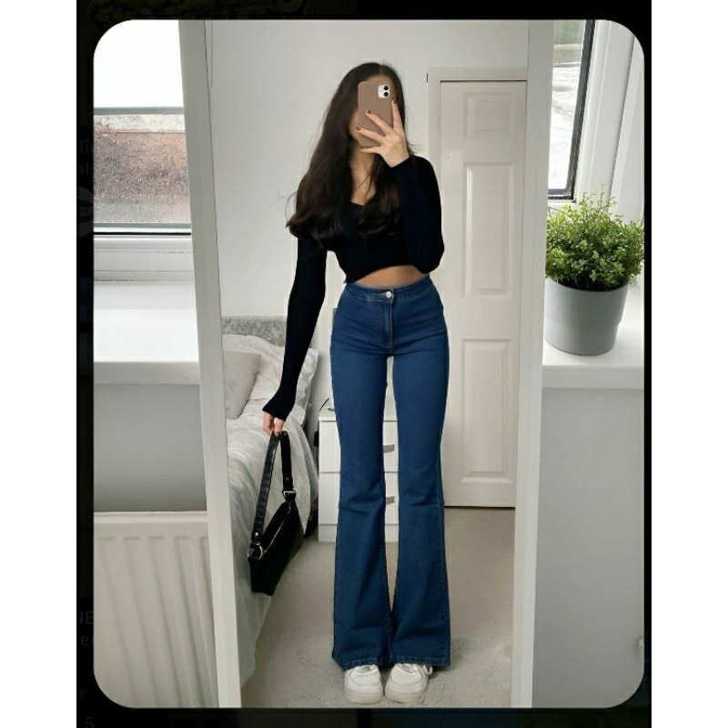 Jual High Waist Jeans Streach Wanita Cutbray || Korean Style Straight ...