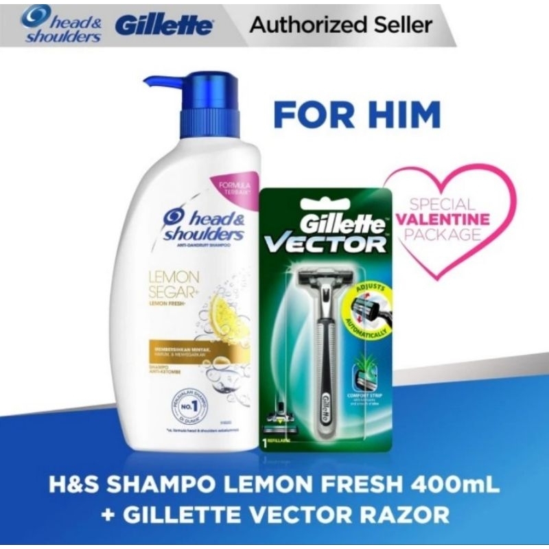 Jual Head & Shoulders Shampoo Lemon Fresh 400 ml + Gillette Vector ...