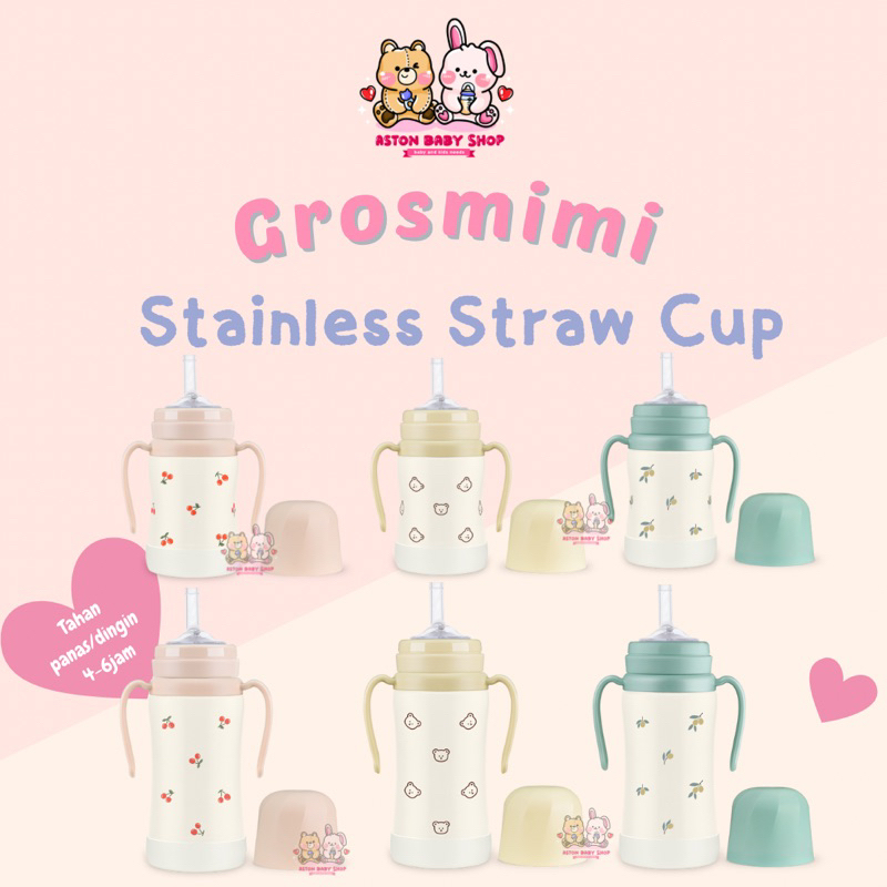 Jual Grosmimi Stainless Straw Cup 200ml & 300ml Insulated Bottle Botol Minum Tahan Panas ...