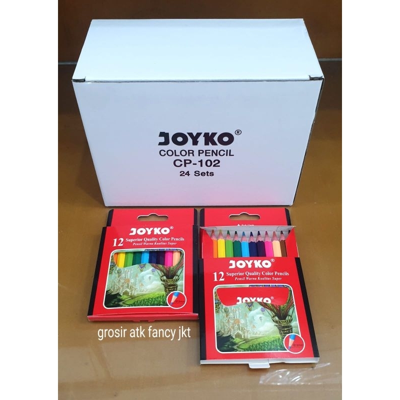 Jual ( 24 set ) CP 102 Pensil 12 Warna Joyko CP-102 Pendek ( dus merah ) Superior Quality ...