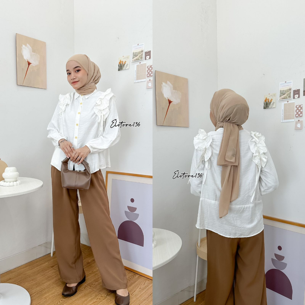 Jual Nilna Blouse Kemeja Polo Linen Rempel Bahu Atasan Wanita Full ...