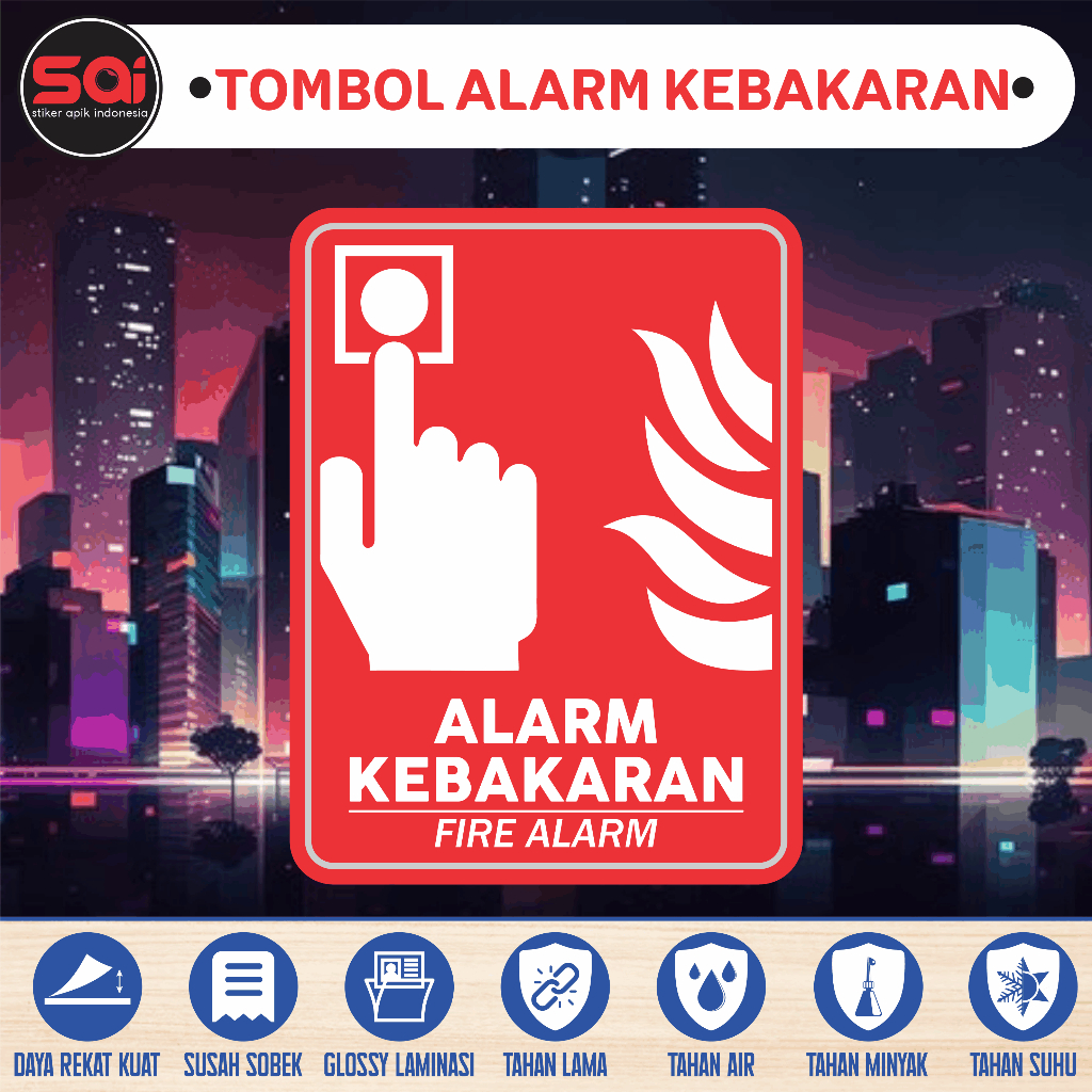 Jual stiker vinyl anti air / waterproof TOMBOL ALARM KEBAKARAN laminasi ...