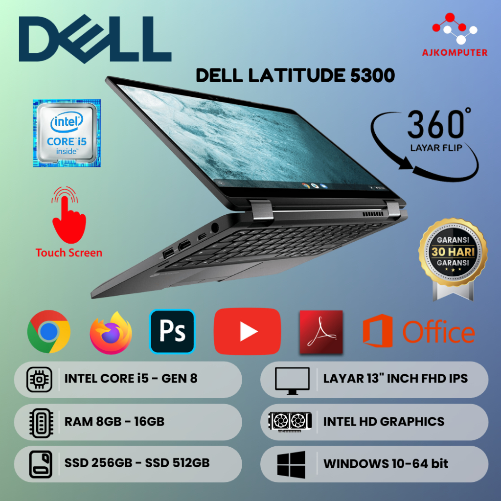 Jual DELL LATITUDE 5300 2in1 CORE i5 / i7 GEN 8 TOUCHSCREEN FLIP 360 ...