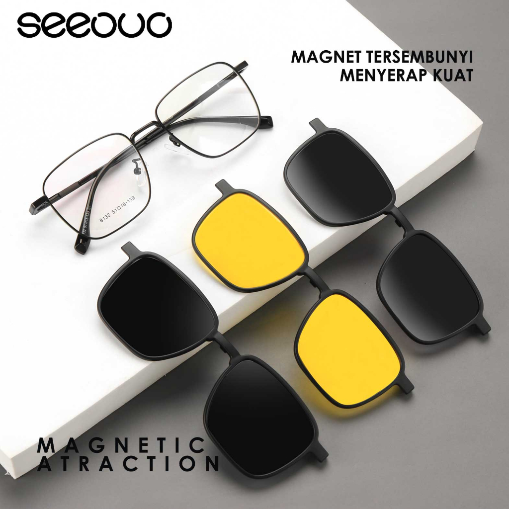 Jual Seeouo Kacamata Clip On 4in1 Free Lensa Polarized Kotak Bahan Metal Ringan Multifungsi Bisa ...