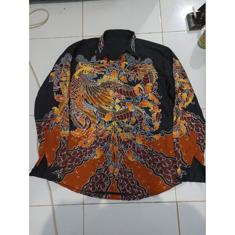 Jual KEMEJA BATIK TULIS GAMBAR NAGA BURUNG WARNA DASAR HITAM | Shopee ...