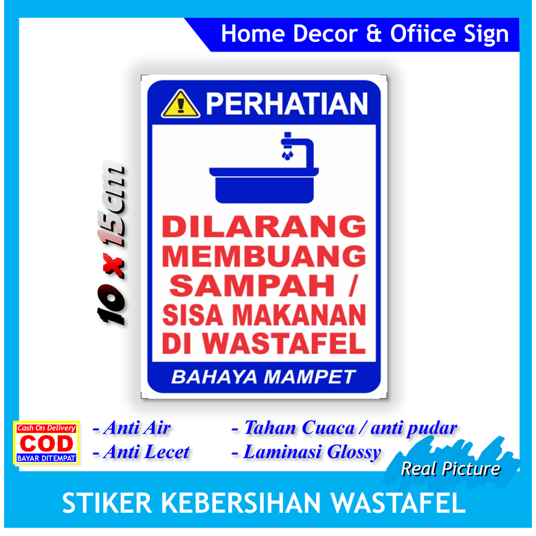 Jual Stiker label dilarang buang sampah wastafel sticker kebersihan ...