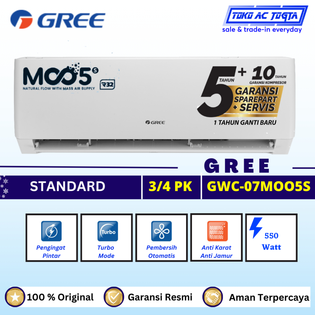 Jual AC Split Merk Gree Tipe Standard Ukuran 3/4 PK (GWC-07MOO5S ...
