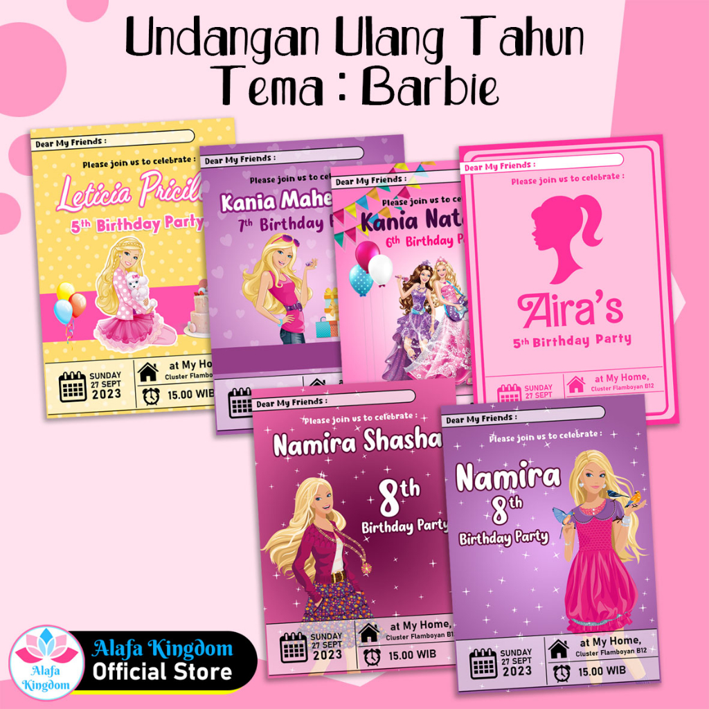 Jual alafakingdom - Undangan Ulang Tahun Ultah Anak Custom Barbie ...