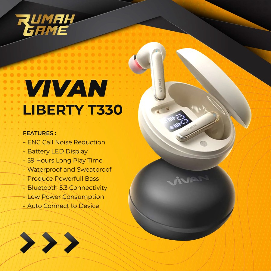 Jual VIVAN TWS Liberty T330 Dual ENC Headset Bluetooth 5.3 Handsfree bt ...