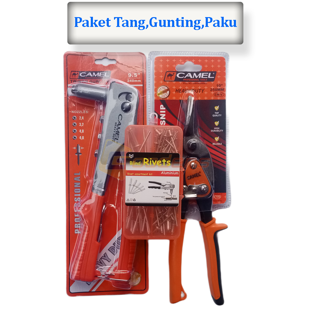 Jual Paket Tang Rivet Camel, Gunting Holo Camel dan Paku Rivet, Rivet ...
