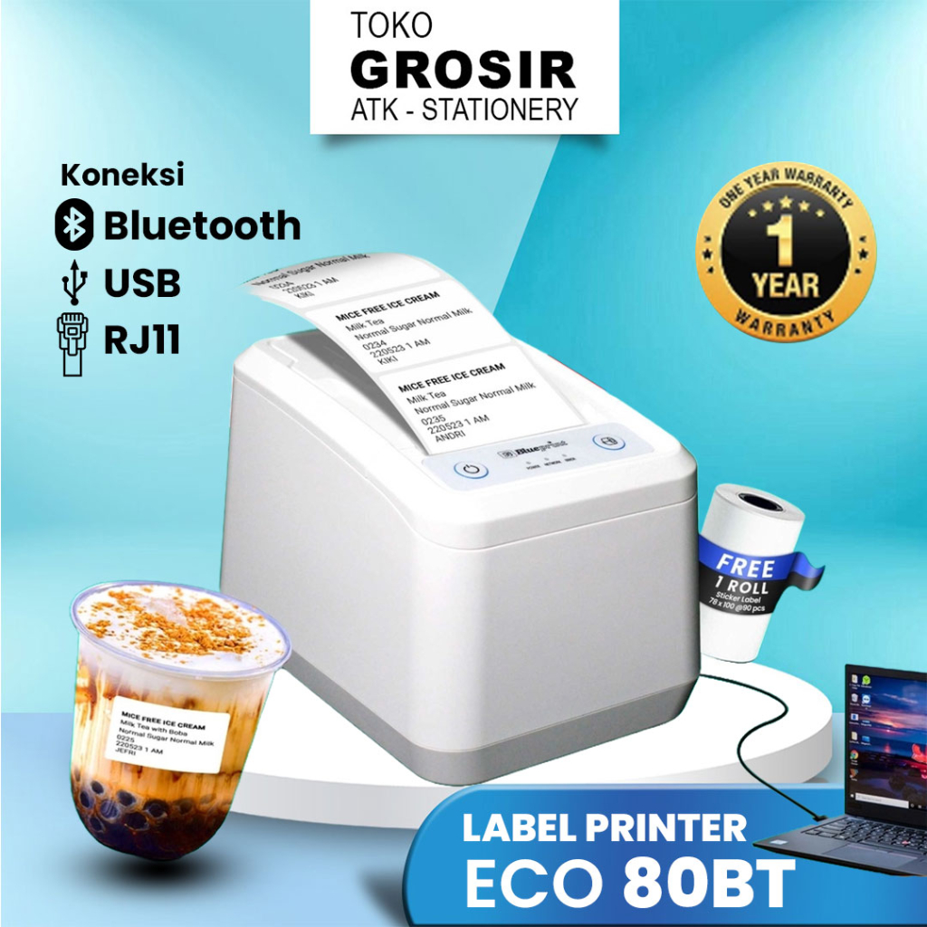 Jual ECO 80BT DESKTOP THERMAL LABEL PRINTER USB + BLUETOOTH BLUEPRINT BP-ECO80BT | Shopee Indonesia