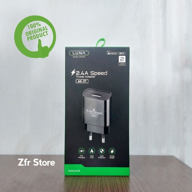 Jual Luna Adaptor Charger 12W Batok Charger Dual Port 2.4A Adaptor ...