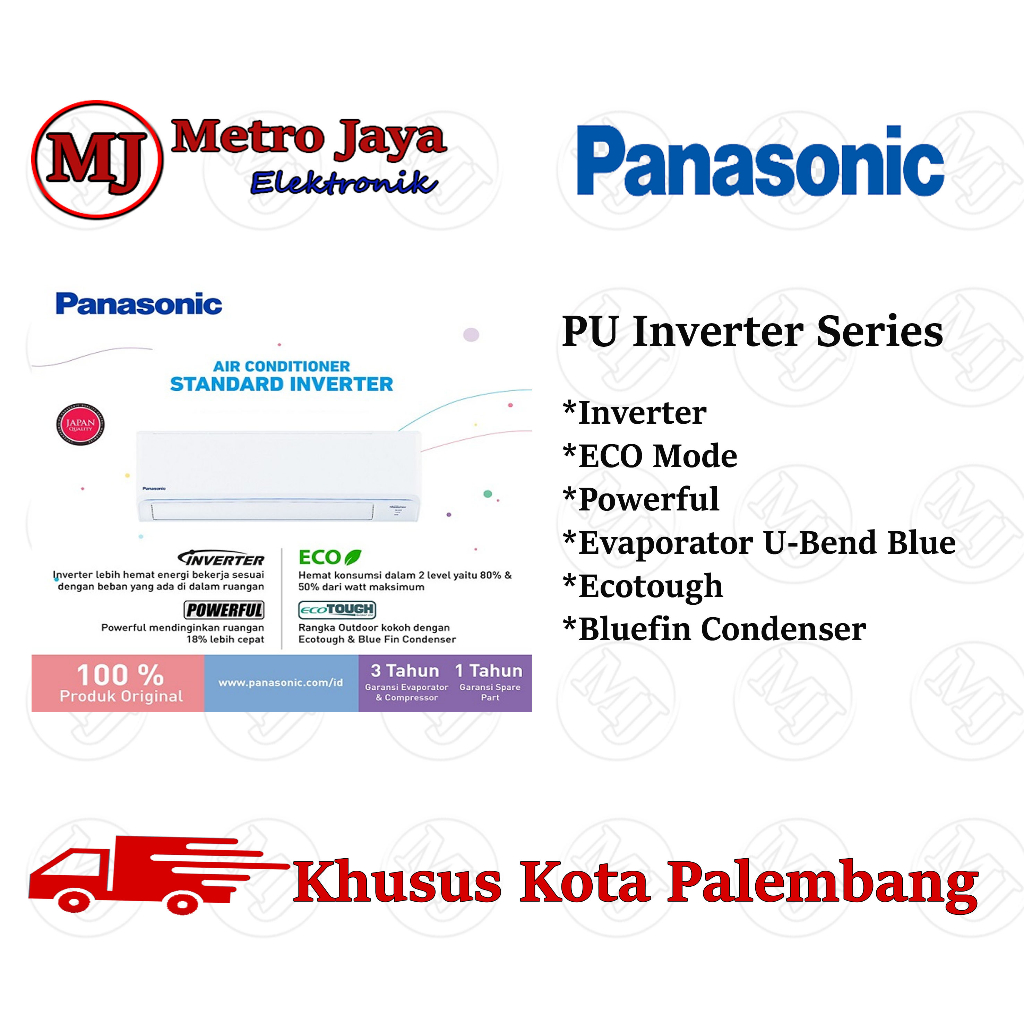Jual AC Panasonic Inverter 1/2pk - 2pk PU Inverter Blue fin Series ...