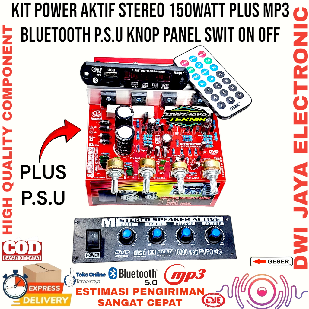 Jual Kit Power Active 150 watt Stereo Plus MP3 Bletooth Panel Knop ...