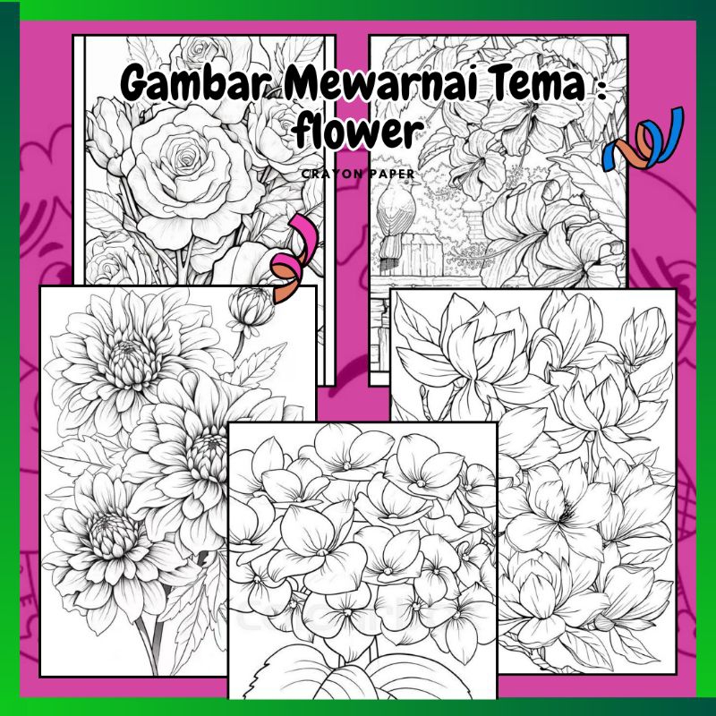 Jual Sketsa Mewarnai Tema Bunga Flower - Isi 50 Lembar - Lembar Mewarna ...